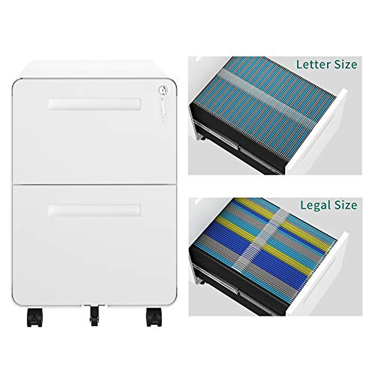 YITAHOME 2 Drawer Rolling File Cabinet, Metal Mobile Filing Cabinet with Lock Under Desk, Anti-Tilt File Cabinet for Legal/Letter Files in Commercial Office Home, White
