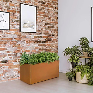 GZGNEEVL Corten Steel Planter Box Rectangular Planters Large Outdoor Planter Metal Planter Box for Tall Plant Trough Rustic Patina for Garden Yard Commercial Residential Farm 16 in x 31.5 in x 16 in