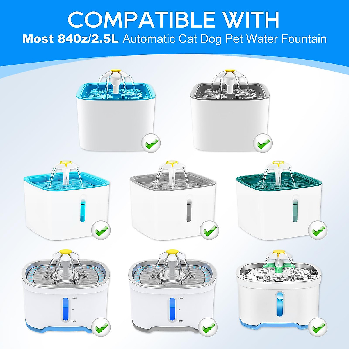 MyfatBOSS 15 Pack Cat Water Fountain Filter, 10 Pack Cat Fountain Filter Replacement & 5 Pack Replacement Pre-Filter Sponges Fit for 84oz/2.5L Automatic Cat Pet Dog Water Fountain