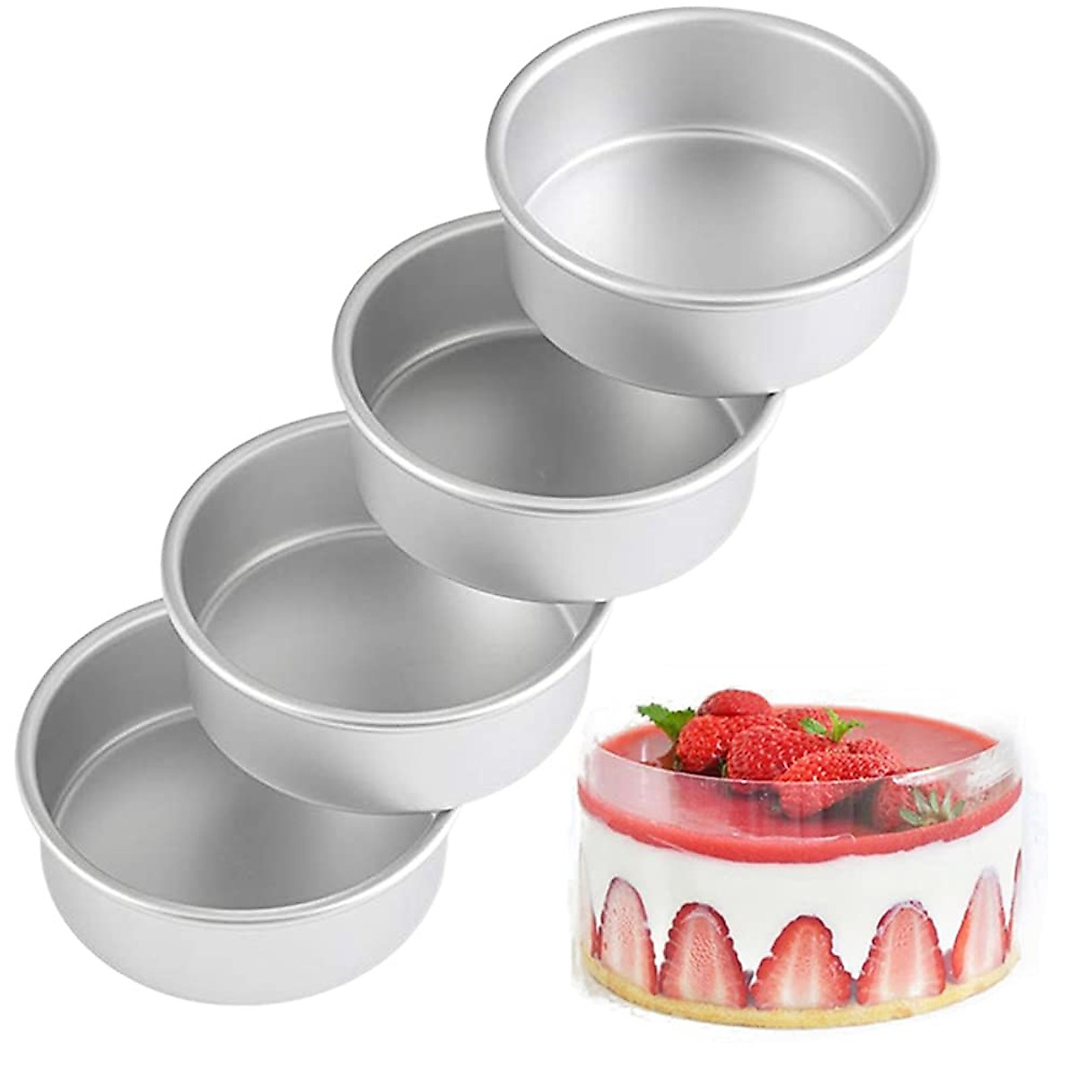 Deep Cake Pan Set Aluminum Alloy Round Baking Pans,One-piece Molding & Deep Side, Oven & Dishwasher Safe (4inch)