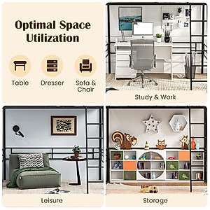 Giantex Twin Size Loft Bed, Metal Loft Bed Frame with Ladder & Safety Guardrail, Space-Saving Loft Bed with Ample Space Underneath, for Teens Junior and Adults, No Box Spring Need, Black