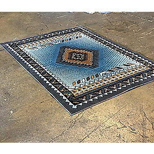 Kingdom Southwest Native American Square Tribal Area Rug Blue Brown Design D143 (5 Feet 3 Inch X 5 Feet 3 Inch Square)