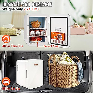 VEVOR Mini Fridge 10L/12 Can Luxury Skin Care Refrigerator, Small Beverage Cooling for Bedroom Office Dorm Car Travel AC/DC Cooler & Heat for Foods, Drink, Breast Milk Storage & Chill, White