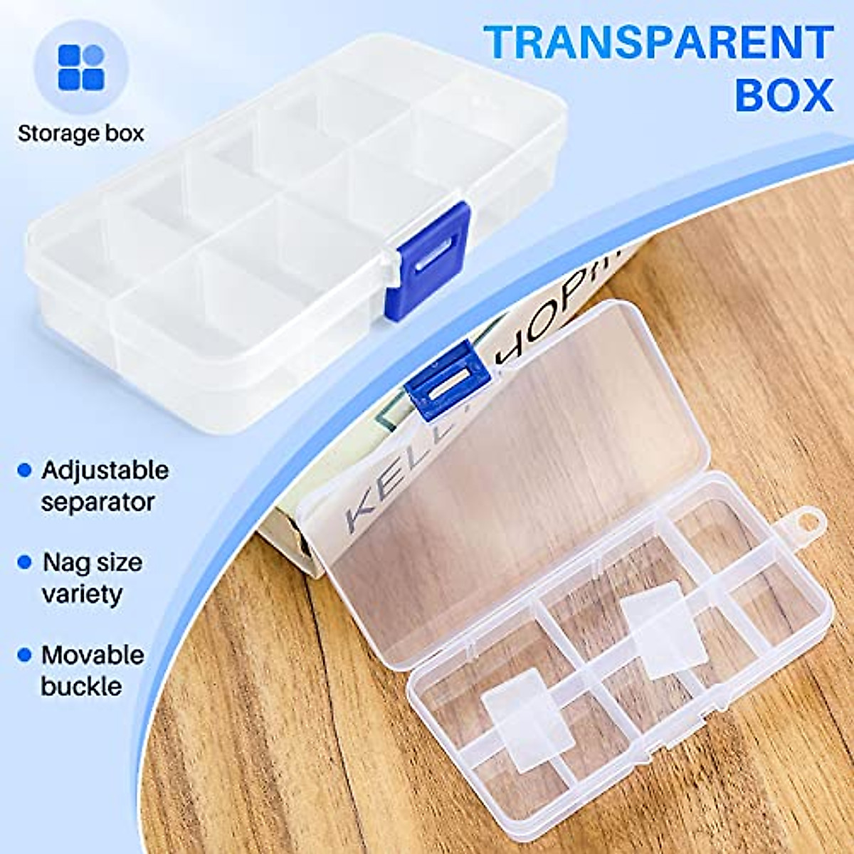 Fayrimi 1 to 10 Compartment Plastic Box Transparent for pin Jewelry Small Accessories