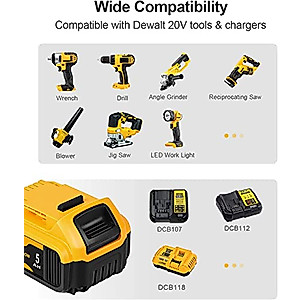 5.0Ah&3.0Ah 4-Pack Battery Set Replacement for Dewalt 20V Battery DCB203,DCB203-2,DCB205,DCB206,DCB200,DCB201,DCB180,DCB181,DCB182, Compatible with Dewalt 20V Tools, for DCD, DCF, DCG and DCS Series
