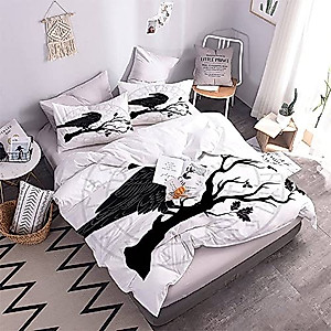 Quilt Cover Twin Size Viking Crow 3D Bedding Sets Odin's Raven Duvet Cover Breathable Hypoallergenic Stain Wrinkle Resistant Microfiber with Zipper Closure,beding Set with 2 Pillowcase