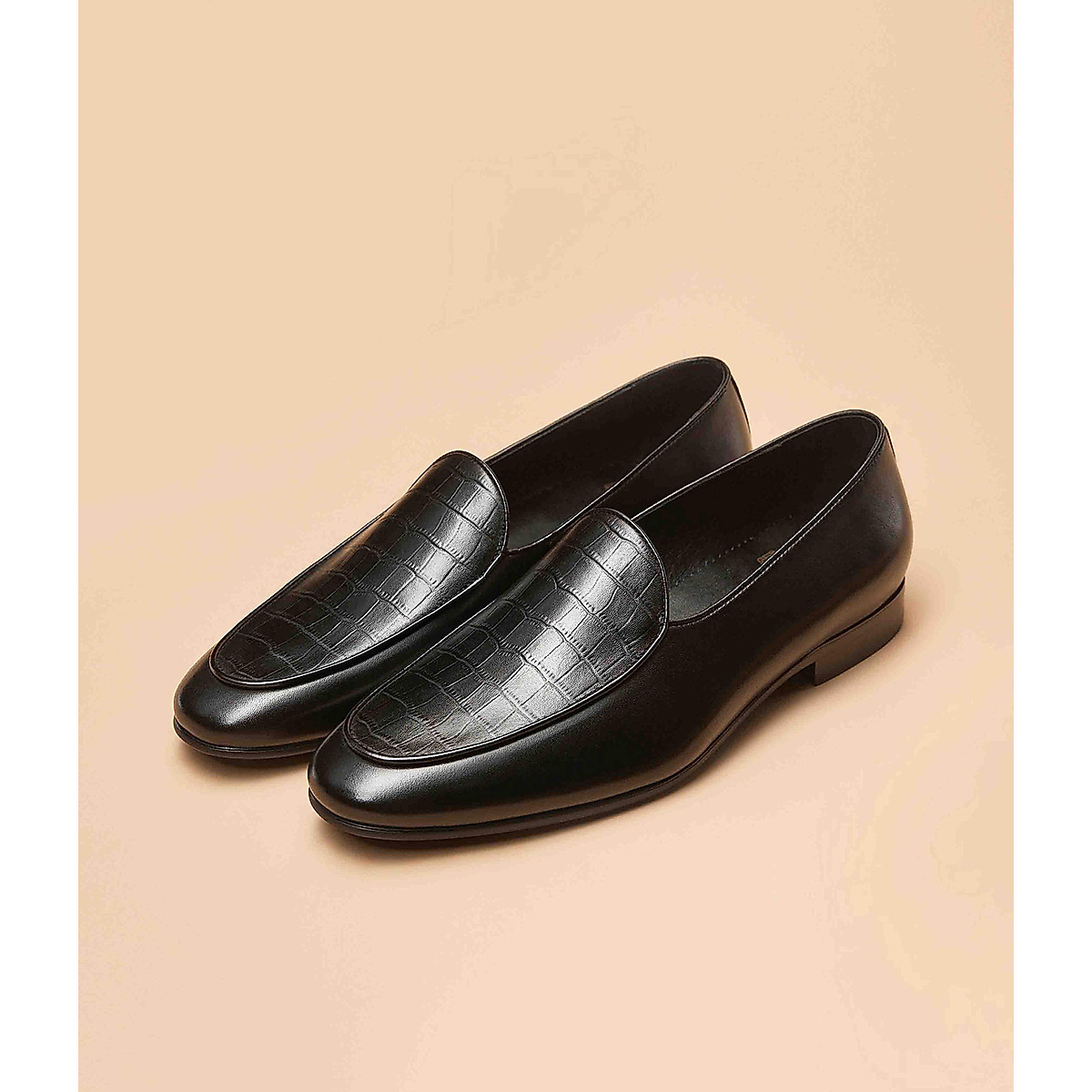 GIFENNSE Men's Dress Shoes Slip-On Loafers Leather Formal Shoes 10US Black