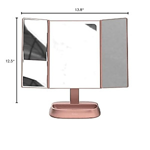 Fancii Makeup Mirror with Natural LED Lights, Lighted Trifold Vanity Mirror with 5X & 7X Magnifications - 40 Dimmable Lights, Touch Screen, Cosmetic Stand - Sora (Rose Gold)