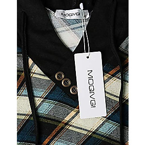 MOQIVGI Womens Plaid Hoodie Vneck Long Sleeve Sweatshirt Pullovers Modest Hipster Pretty Checkered Leisure Tunic Tops Soft Surroundings Clothing Blue Large