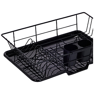 Sweet Home Collection Dish Drainer Drain Board and Utensil Holder Simple Easy to Use, 17" x 12" x 5", Black