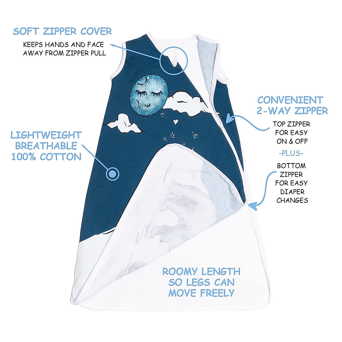 JumpOff Jo - Premium Designer Baby Sleep Sack - 100% Cotton Wearable Blanket, Easy Diaper Change, Sleeveless Swaddle Sack - Mama Bear, X-Large 24-36 Months Old