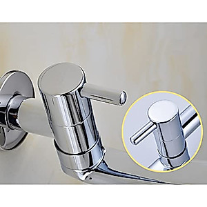 AIDE Wall Mounted Cold Water Sink Faucet, Single Handle Brass Tap for Kitchen Garden Outdoor Laundry Sink with Stainless Steel Tube, Chromed, 9 Inch