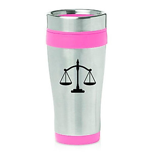 16oz Insulated Stainless Steel Travel Mug Scales Of Justice Law Lawyer Attorney (Pink)