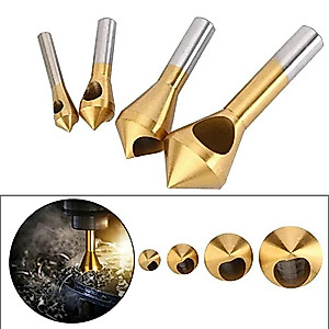 Hotiko 4pcs Countersink Chamfer Hole Drill Bit for Metal Wood Aluminum Iron Plastic Plate-90 Degree Titanium HSS 4241