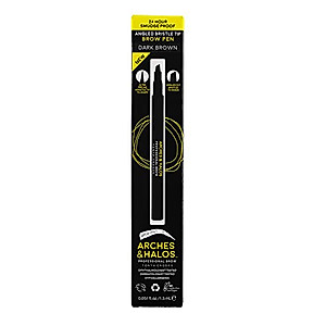 Arches & Halos Angled Bristle Tip Waterproof Brow Pen - Water Based And Smudge Proof - Fills In Sparse Eyebrows And Gives Fuller Effect - Covers Scars Or Overplucked Brows - Dark Brown - 0.051 Oz