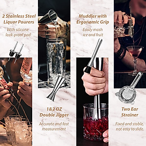 Cocktail Shaker Set with Stand Mixology Bartender Kit|Bar Tool for Drink Mixing, Cocktail Shaker Bar Accessories for Home Bar Set, Perfect for Apartment Essentials and House Warming Gifts New Home