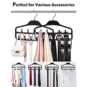 SMARTAKE 2 Pack Belt Hanger, 360 Degree Rotating Tie Rack with Hooks, Non-Slip Durable Hanging Closet Organizer Accessories Holder for Leather Belt, Bow Tie, Scarves and more, Black