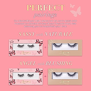 Lilly Lashes Butterfl'eyes Faux Mink Lashes, Half Lashes Natural Look & Feel, False Eyelashes, Reusable Eyelashes 20x, No Trimming + Easy to Apply, Round Style, Lash Glue not Included 13mm (Sassy)