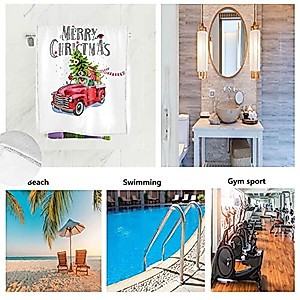 Wamika Retro Truck with Christmas Tree Hand Towels Funny Dog Dachshund Bathroom Bath Towel Fingertip Towels Highly Absorbent for Bath,Hand,Face,Gym,Spa,30 X 15 Inch