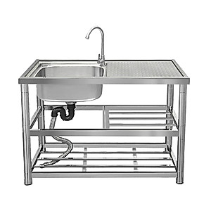 Outdoor Sink,utility Sink,kitchen Sinks,w/Workbench & Storage Shelves Portable Sink Freestanding Stainless Steel Sink For Restaurant Kitchen Laundry Room Garage ( Size : 120*45*80*75cm , Color : Left