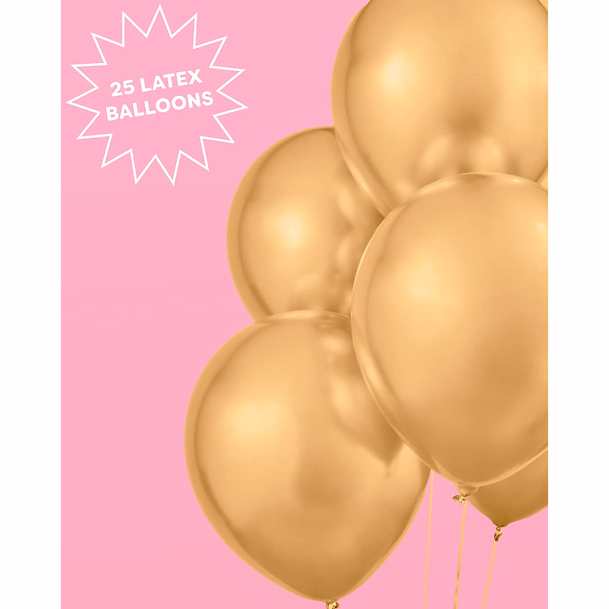 xo, Fetti Gold Chrome Birthday Balloon Set - 25 pk, 12" | Bachelorette Party Decorations, Bridal Shower, Birthday Party, Baby Shower, Engagement