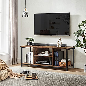 VASAGLE TV Stand for TV up to 55 Inches, Cabinet with Open Storage, Console Unit with Shelving, for Living Room, Entertainment Room, Industrial, Rustic Brown and Black ULTV060B01