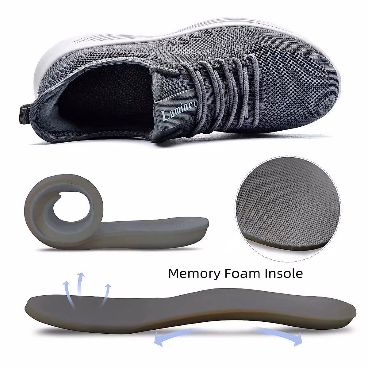 Lamincoa Men's Tennis Shoes Slip On Lightweight Athletic Fashion Casual Sneakers for Walking Running Gym Fitness Gray US 9.5