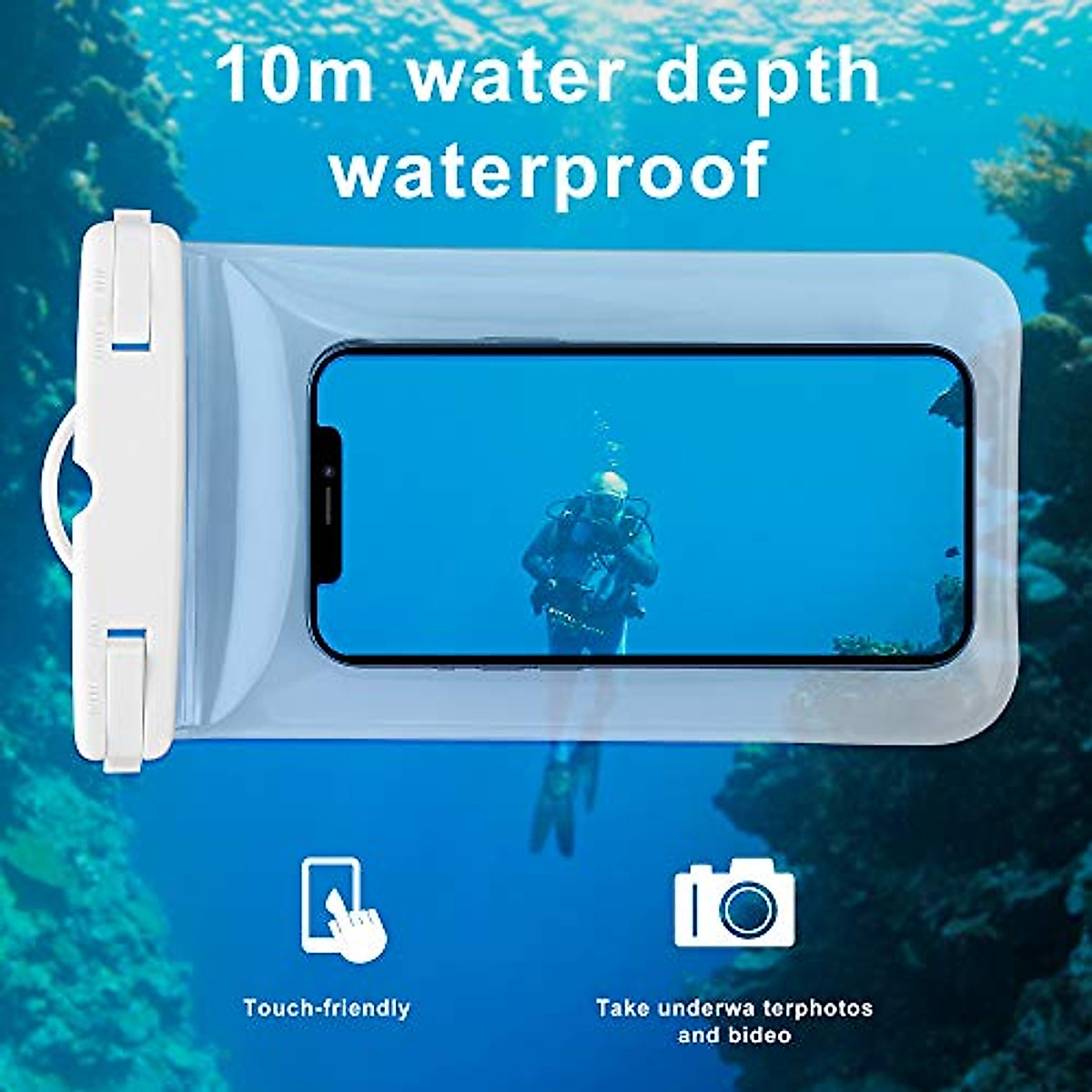 AINOYA Universal Waterproof Case 2 Pack, IPX8 Waterproof Phone Pouch Compatible with iPhone 12 Pro Max/Galaxy s21 Ultra/Pixel 5a /oneplus 9 pro up to 7" (White)
