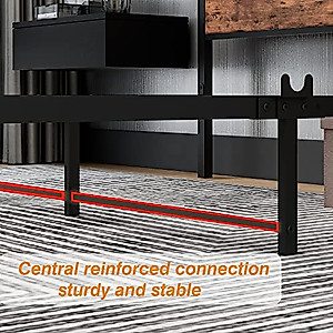 DUMEE Full Size Bed Frame with Wood Storage Headboard, Metal Platform Bed Frames Full, No Box Spring Needed, Noise Free, Reinforced Strong Support Leg, Textured Black&Brown Oak