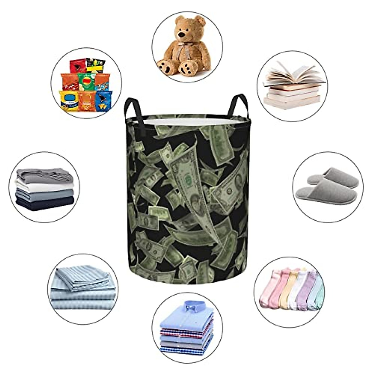 Dollar Sign Money Circular Laundry Hamper Print Hamper Freestanding Laundry Basket Collapsible Laundry Hamper 2 Sizes S/M