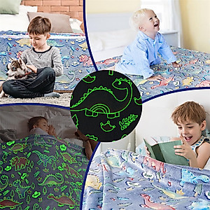 Glow in The Dark Dinosaur Blanket Gifts for Boys Girls Dinosaur Baby Blanket for Kids Soft Plush Blue Dinosaur Throw Blanket for Toddler Newborn Dinosaur Birthday Chirstmas Present 50''x60''