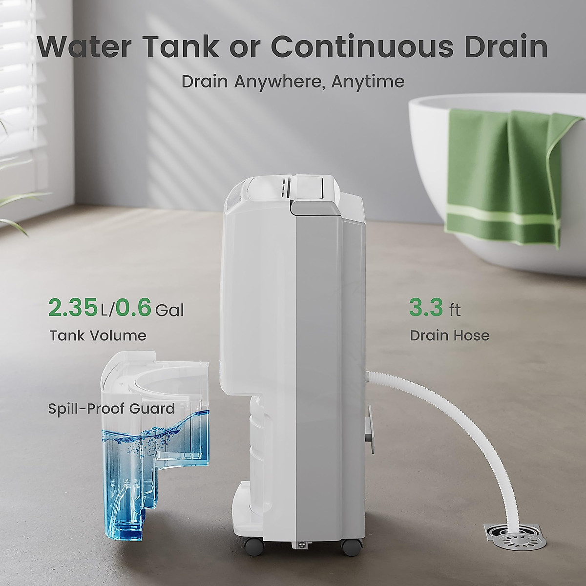 Waykar 2000 Sq. Ft Energy Star Dehumidifier for Home and Basement with Auto or Manual Drainage, Quiet 33dB Operation, 0.6 Gallon Water Tank Capacity