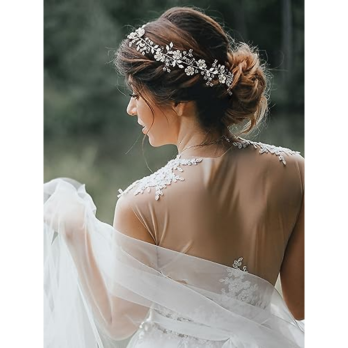 SWEETV Silver Wedding Headband Crystal Bridal Headpieces for Bride Flower Hair Accessories for Women Flower Girl Hair Vine
