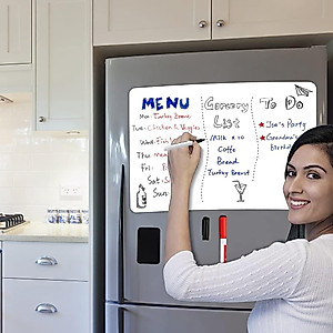Magnetic Dry Erase Board Fridge White Board Sheet 20x13"-Easy to Write and Clean, Flexible Refrigerator Magnet Whiteboard Notepad for Home Kitchen Memo Grocery List, 2 Markers and Eraser with Magnets
