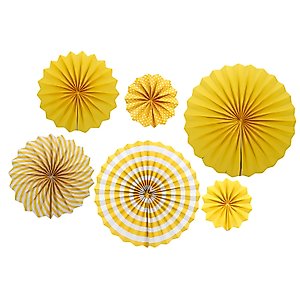 Hanging Paper Fans Decorations - 6 Pcs Round Pattern Yellow Paper Fans Party Decorations for Birthday Easter Wedding Gender Reveal Baby Shower Bridal Shower