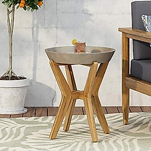 Christopher Knight Home Oprah Outdoor Side Table, Teak and Light Gray
