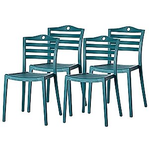 Fabulaxe Stackable Modern Plastic Indoor and Outdoor Dining Chair with Ladderback Design for All Weather Use, Blue Set of 4