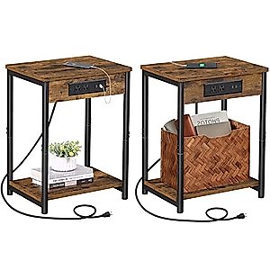 TUTOTAK End Table with Charging Station, Set of 2 Side Table with 2 USB Ports and 2 Outlets, 21.8”H 2-Tier Nightstand with Storage Shelf, Sofa Table TB01BB029