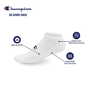 Champion Men's Double Dry Moisture Wicking No Show Socks 6, 8 Packs Availabe, Black-6 Pack, 6-12
