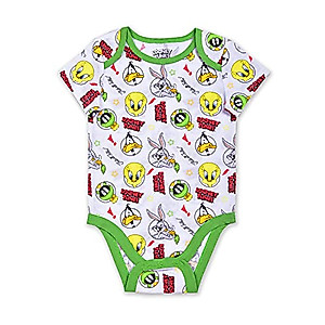 Warner Bros. Looney Tunes Boys’ 5 Pack Short Sleeve Bodysuit for Newborn and Infant – Yellow/Grey/Brown/White/Black
