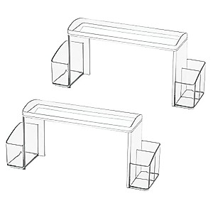 mDesign Small 2-Tier Plastic High-Rise Bathroom Cabinet Organizer - Vitamin Bottle, Medicine, Makeup Storage Shelf for Sink, Counter, and Vanity - Perfect for Hair Product Organization - 2 Pack, Clear