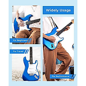 Electric Guitar 39 Inch Full Size Electric Guitar Beginner Starter Kit Bundle with Folding 10W Amp for Adults Teens,Metallic Blue, by Vangoa