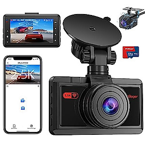 Dash Cam Front and Rear with WiFi, 2.5K Front & 1080P Rear Dual Dashcam for Car, Dash Camera with Super Night Vision, Parking Mode, Free 64G SD Card, 170° Wide Angle, G-Sensor, APP Control, Real WDR