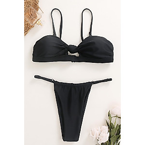 Honlyps Womens Brazilian Thong Sexy Bikini Sets Cheeky 2 Piece High Cut Swimsuit Bottoms Strapless Bandeau Bathing Suit Tops Black
