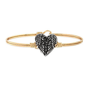 Luca + Danni Angel Wing Heart Bangle Bracelet For Women - Brass Tone Size Regular Made in USA