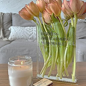 Clear Book vase for Flowers - Aesthetically Designed Acrylic Book Vase for Bookshelf Decor and Centerpieces - Ideal Bookish Gift for Women Friends - Inspirational Phrase (Black)