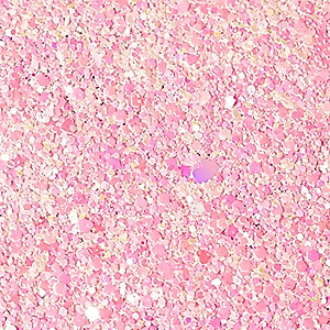 Holographic Chunky Glitter 50g Pink Body Glitter with Multi-Shapes 50g/1.76oz Sparkle Glitter for Body Face Eye Hair Makeup Glitter for Resin Project+Quick Dry Makeup Glue