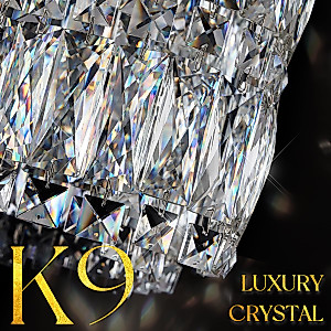 Poemoon Modern Crystal LED Chandelier 32’’ with Remote Control Dimmable 3000-6500K Contemporary Chrome Luxury Chandeliers Light Fixture for Living Dining Room Bedroom Kitchen Island Foyer Entryway