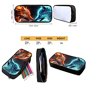 DMOYALA Ice and Fire Wolf Backpack for Women Girls Aesthetic Big Backpack Purse with Front Pocket Laptop Backpack for High School Students Insulated Lunch Bag Small Pencil Bag for Students