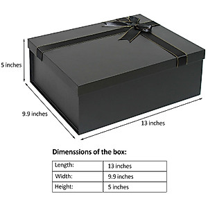 Eerbaier Large Gift Box with Lid 13 x 9.9 x 5 Inches - Black Gift Box with Ribbon Row,Card & Shredded Paper Filler - Ideal Gift Box for Presents Wrapping